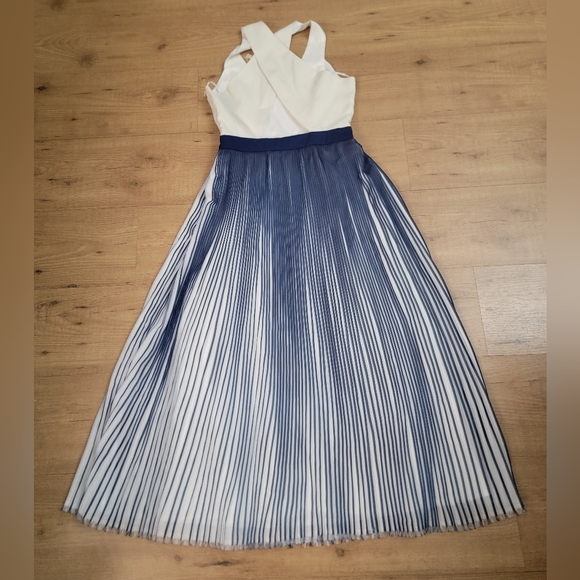 ALLI K | Dresses | Alli K Stripe Ombre Pleated Cutout Back Midi Dress ...